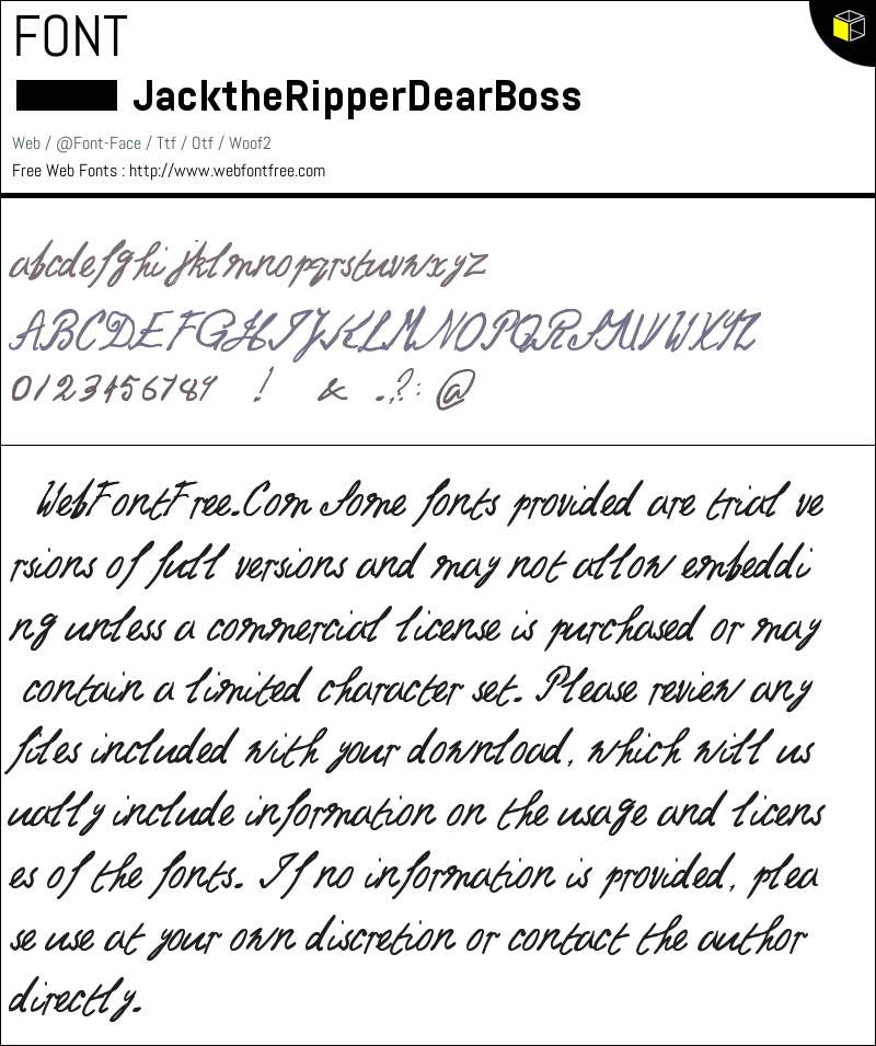 Jack the Ripper Dear Boss Letter Fonts Downloads - WebFontFree.Com