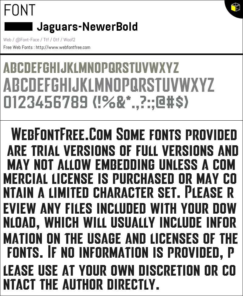 Jaguars-NewerBold Fonts Downloads - WebFontFree.Com
