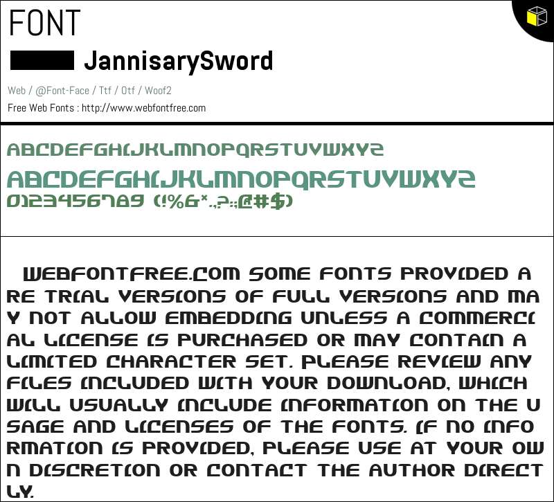 Jannisary Sword Fonts Downloads - WebFontFree.Com
