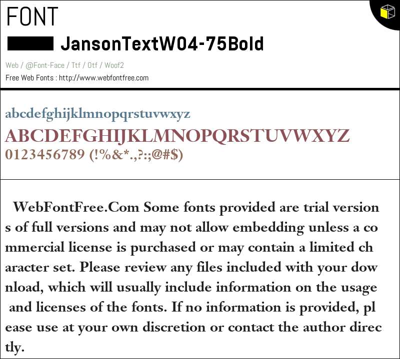 Janson Text W04 75 Bold Fonts Downloads - WebFontFree.Com