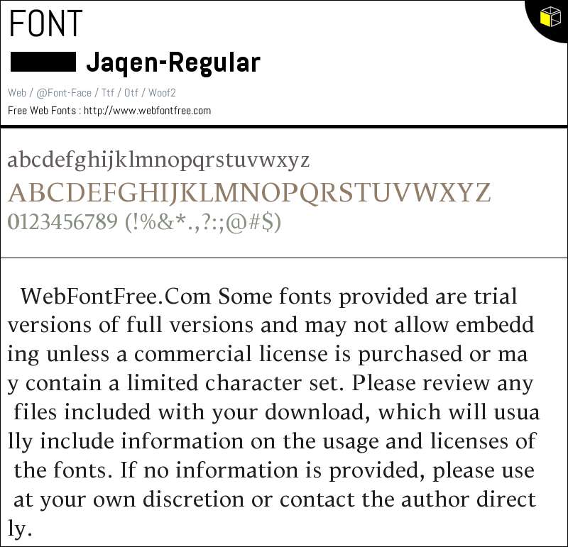Jaqen Regular Fonts Downloads - WebFontFree.Com