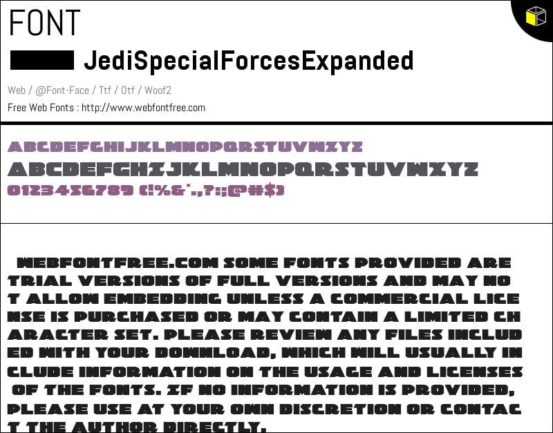 Jedi Special Forces Expanded Fonts Downloads - WebFontFree.Com