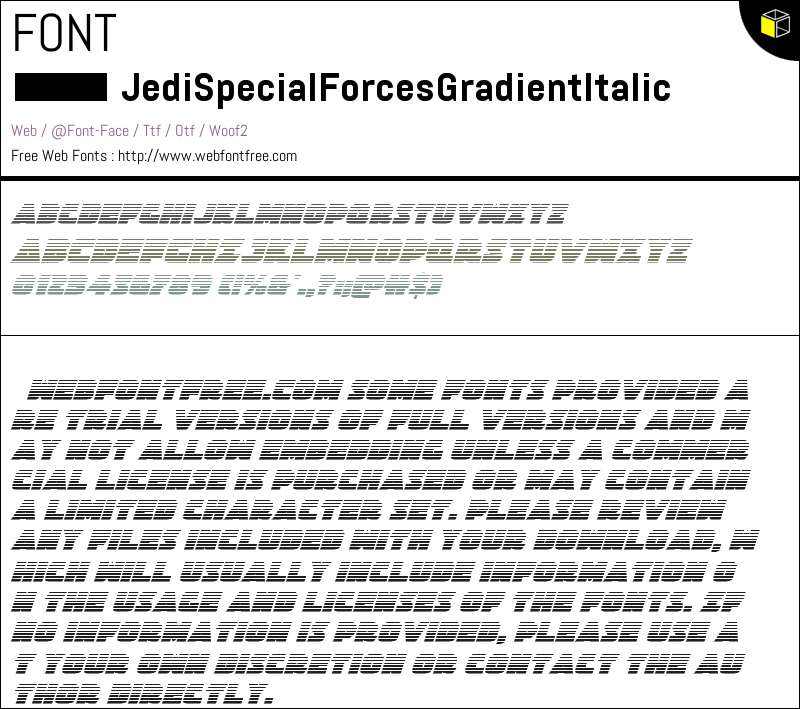 Jedi Special Forces Gradient Italic Fonts Downloads - WebFontFree.Com