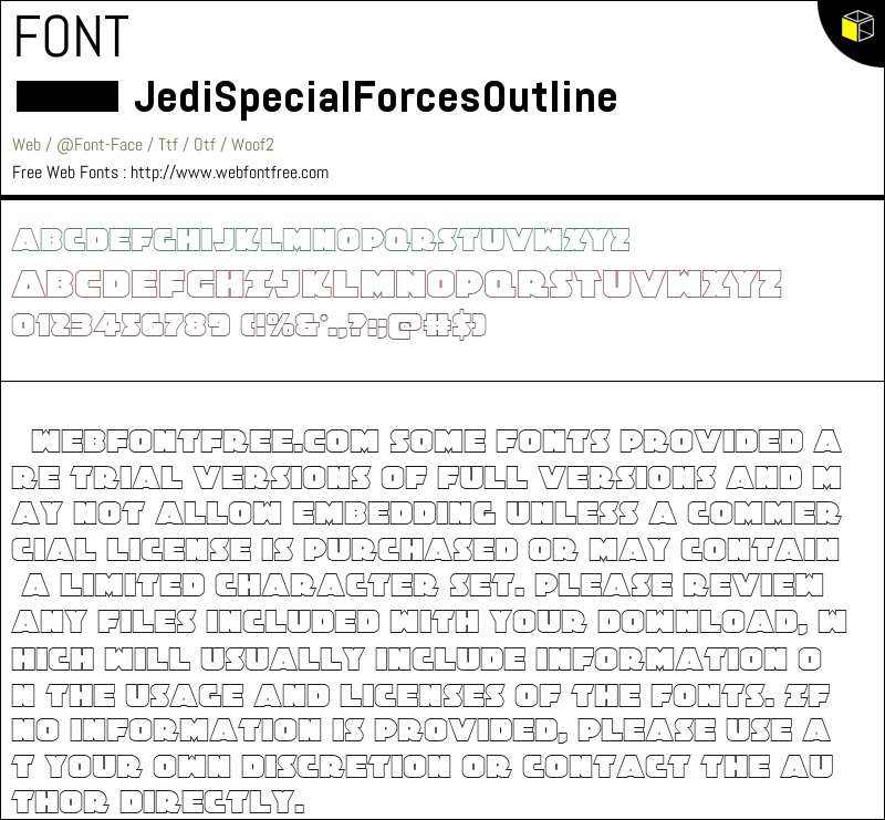 Jedi Special Forces Outline Regular Fonts Downloads - WebFontFree.Com