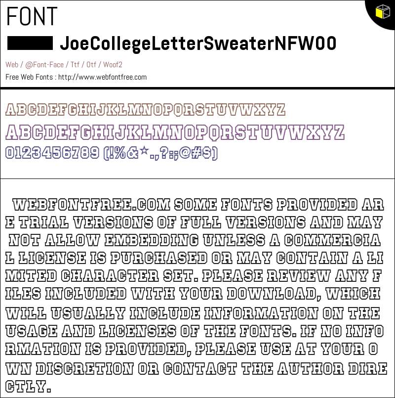 Joe College LetterSweaterNFW00 Fonts Downloads - WebFontFree.Com