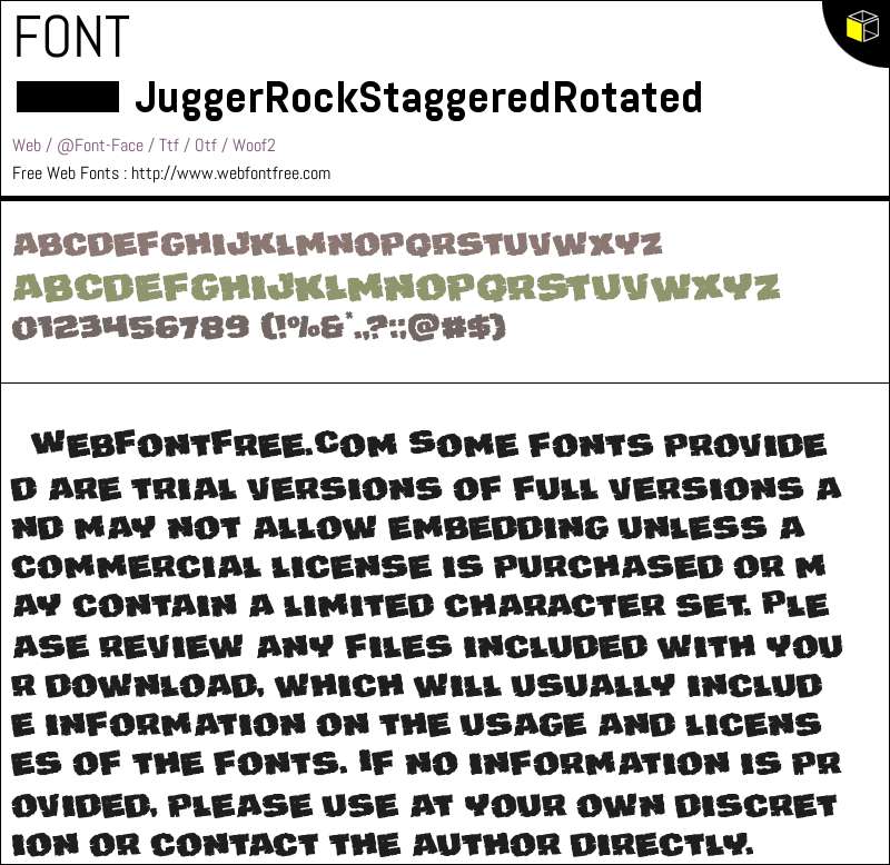 Jugger Rock Staggered Rotated Fonts Downloads - WebFontFree.Com