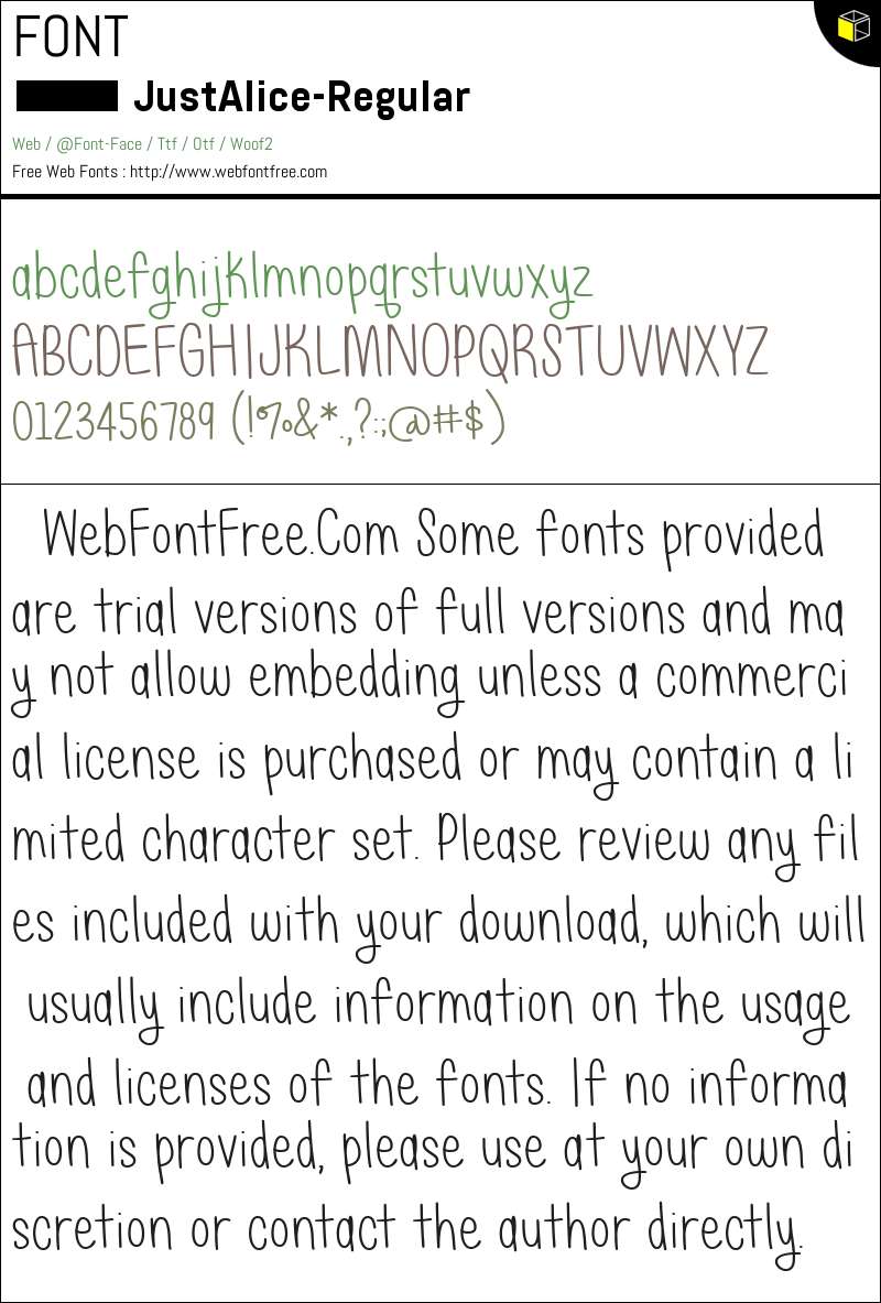 Just Alice Regular Fonts Downloads - WebFontFree.Com