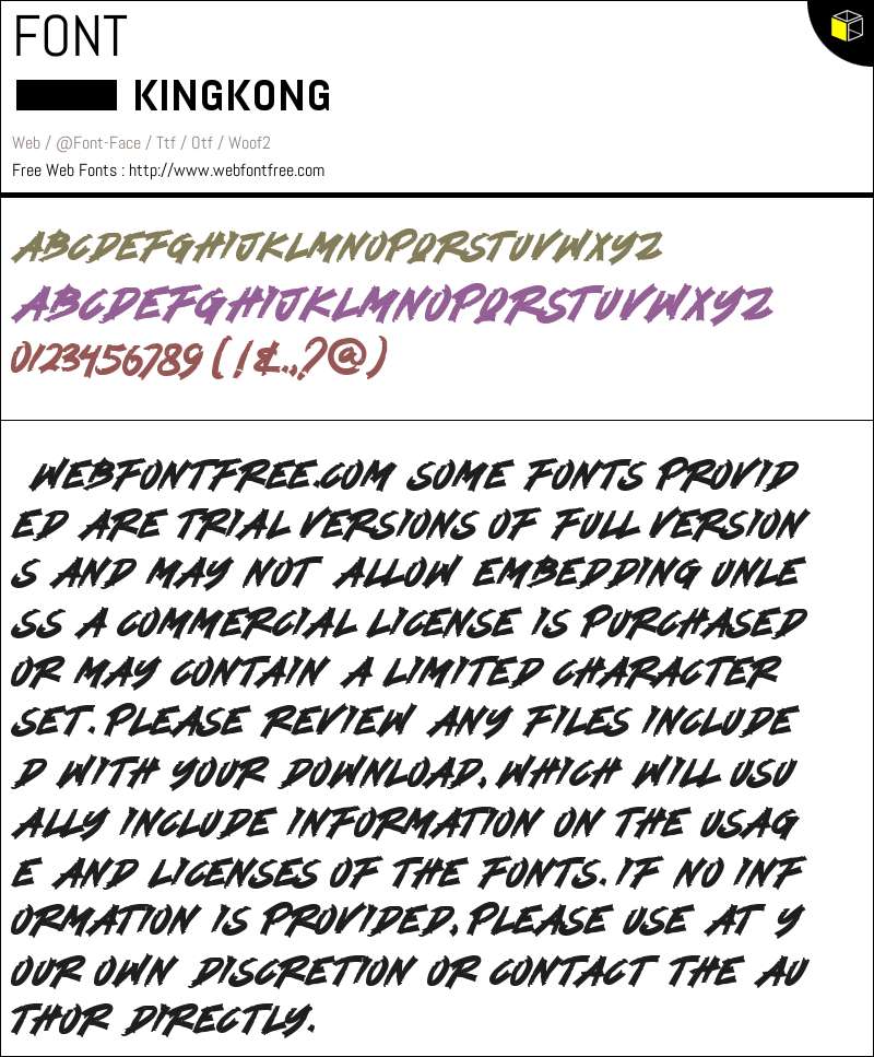 KING KONG Fonts Downloads - WebFontFree.Com