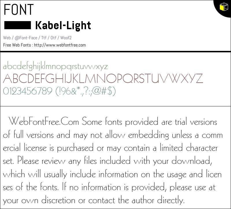 Kabel Light Fonts Downloads - WebFontFree.Com