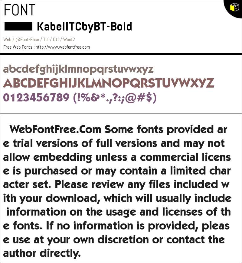 Kabel Bold BT Fonts Downloads - WebFontFree.Com