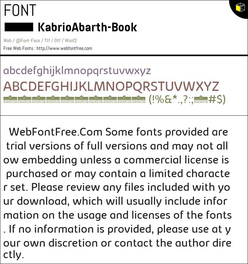 Kabrio Abarth Book Fonts Downloads - WebFontFree.Com