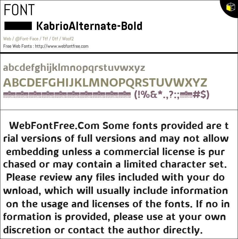 Kabrio Alternate Bold Fonts Downloads - WebFontFree.Com