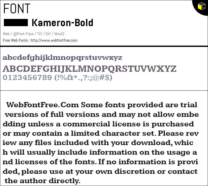 Kameron Bold Fonts Downloads - WebFontFree.Com