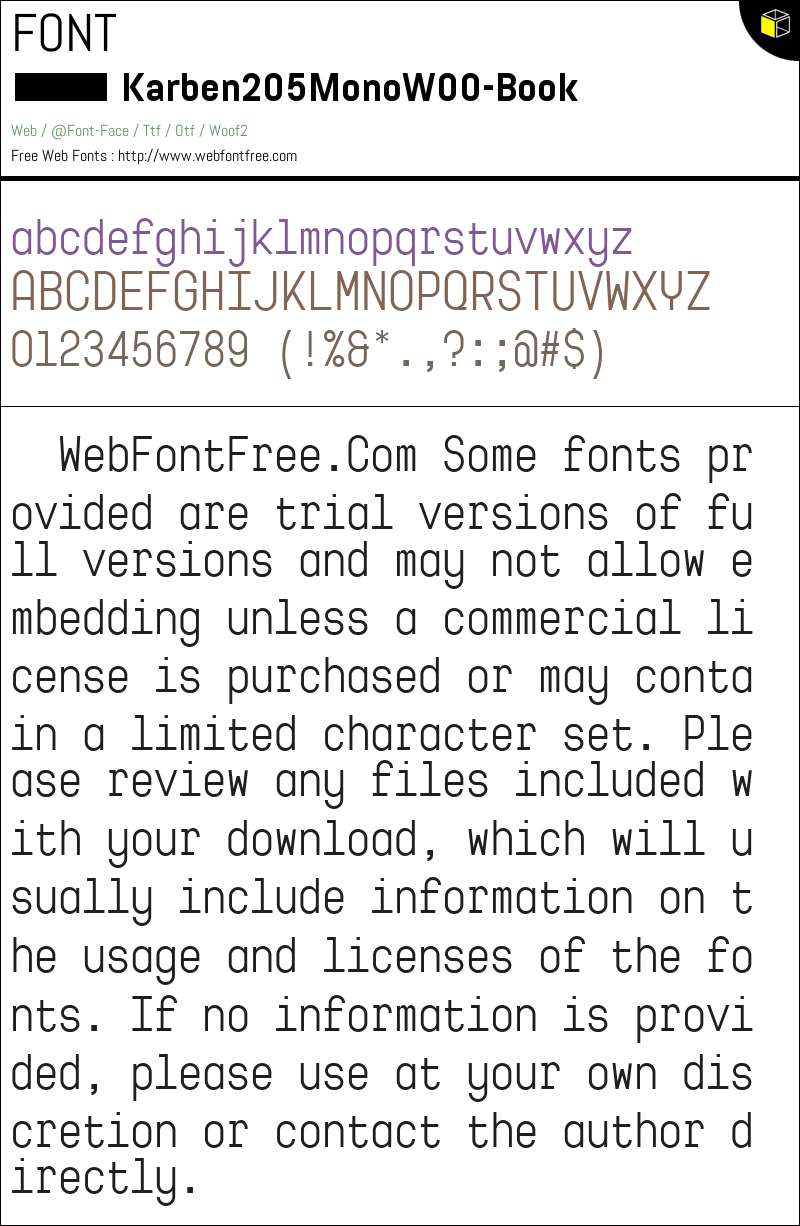 Karben 205 Mono W00 Book Fonts Downloads - WebFontFree.Com