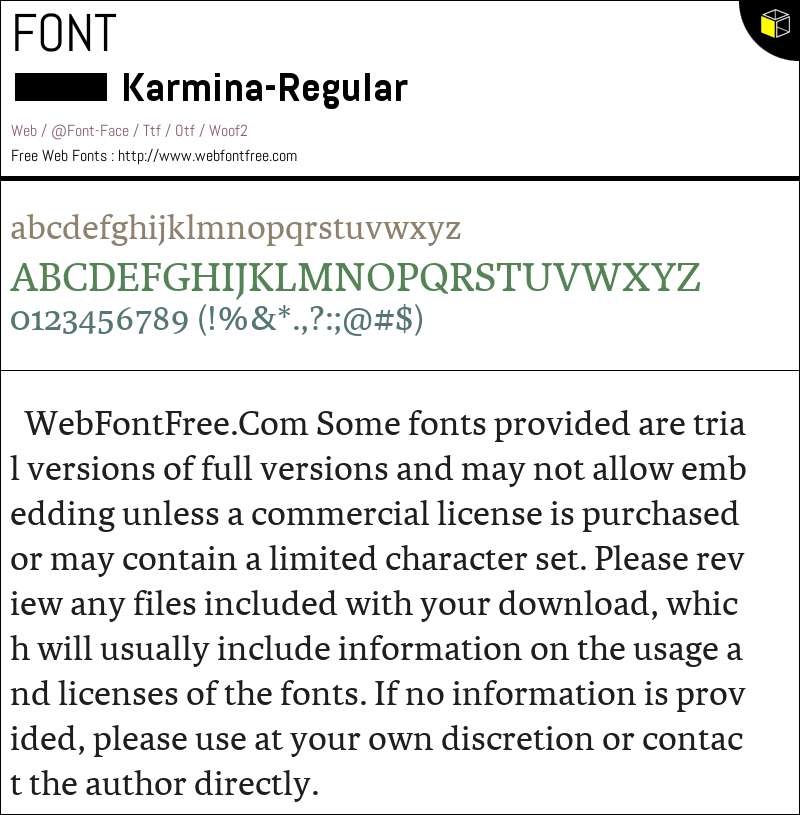 Karmina-Regular Fonts Downloads - WebFontFree.Com