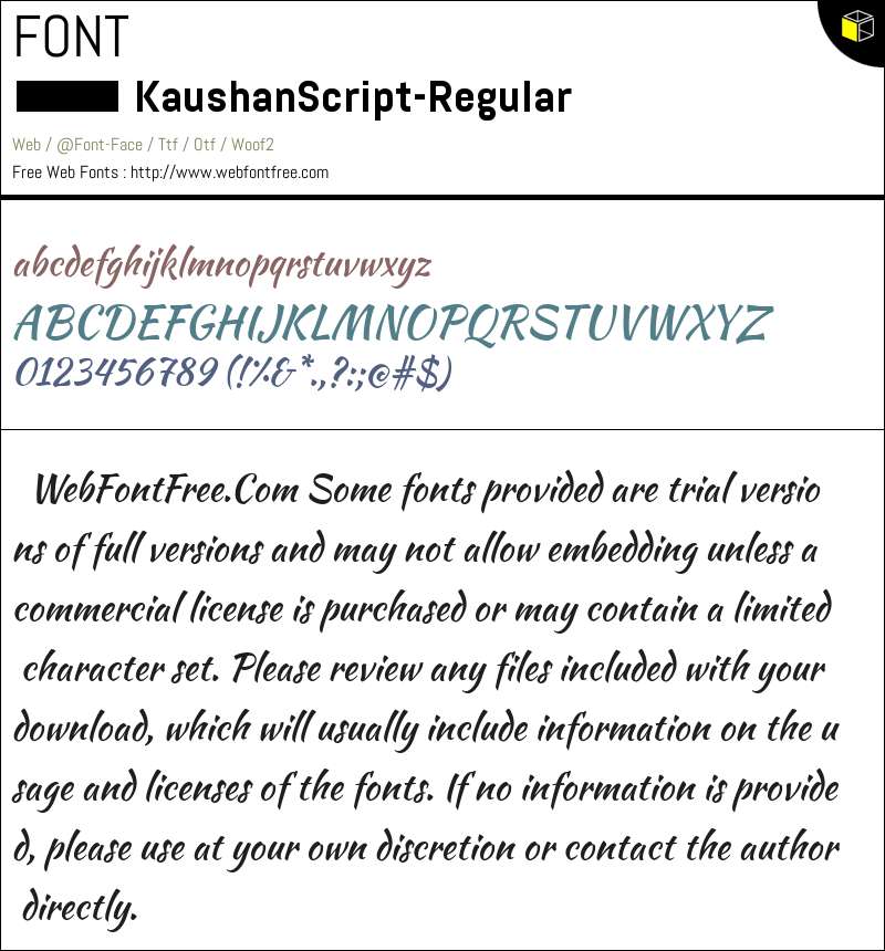 Kaushan Script 字体 下载 - WebFontFree.Com
