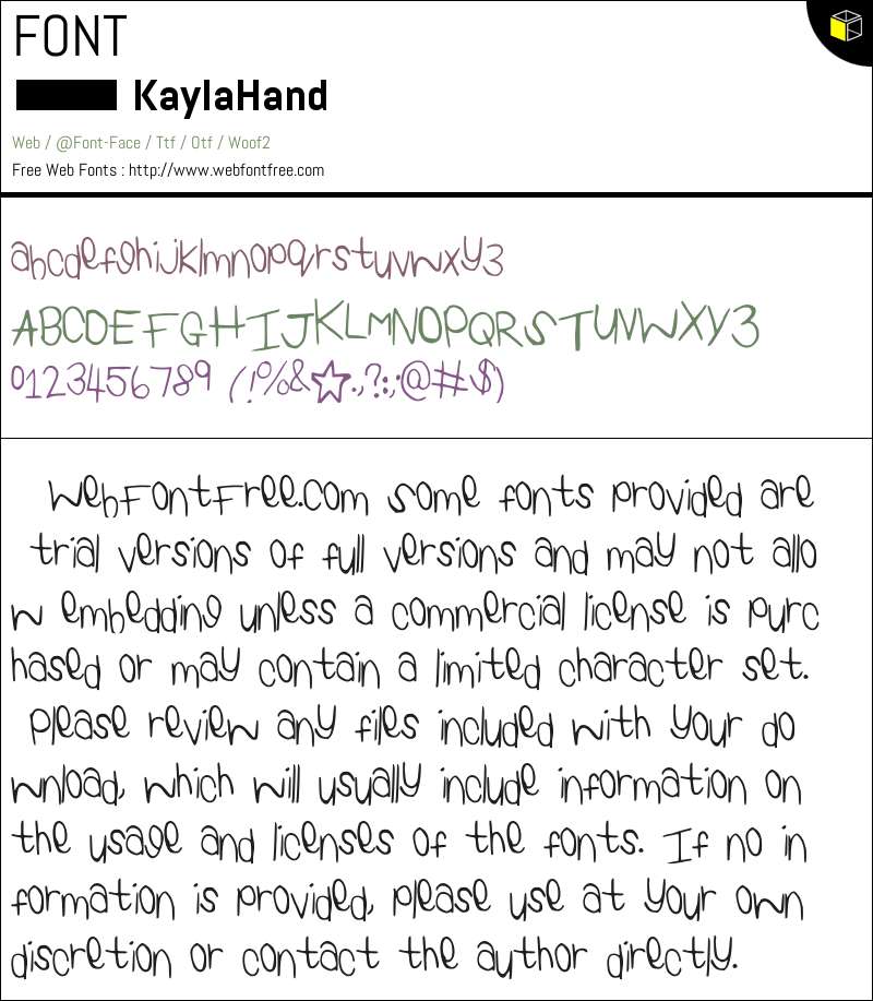 KaylaHand Fonts Downloads - WebFontFree.Com