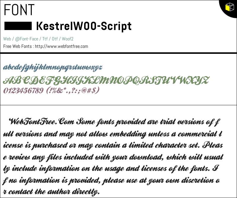 Kestrel W00 Script Fonts Downloads - WebFontFree.Com