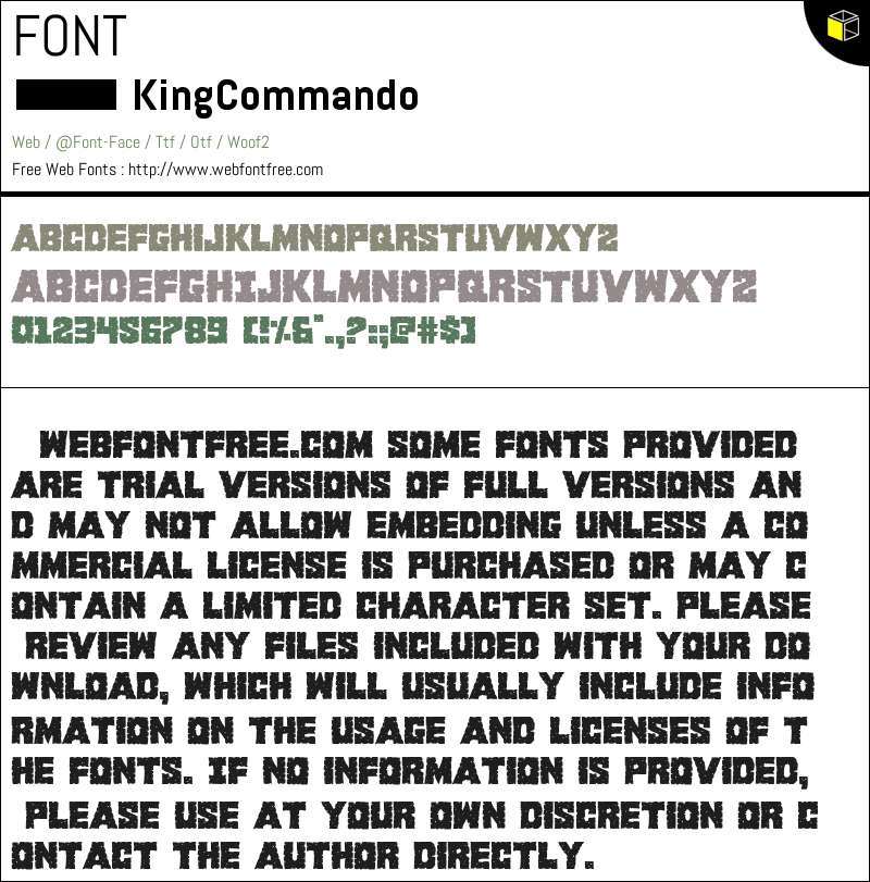 King Commando Regular Fonts Downloads - WebFontFree.Com