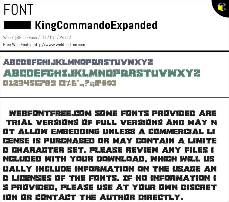 King Commando Expanded Fonts Downloads - WebFontFree.Com