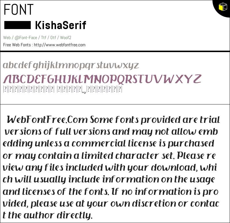 Kisha Serif Fonts Downloads - WebFontFree.Com