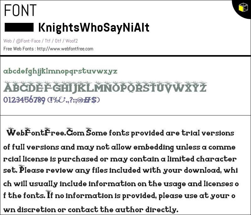 KnightsWhoSayNiAlt Fonts Downloads - WebFontFree.Com