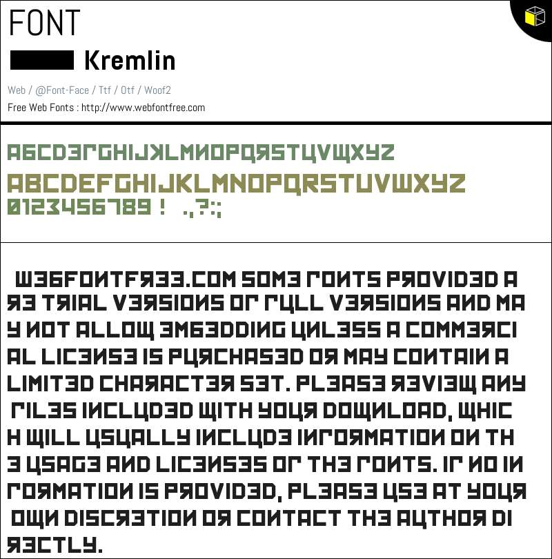 Kremlin Fonts Downloads - WebFontFree.Com