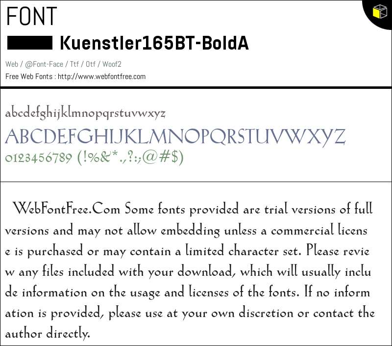 Kuenstler165 BT Bold 字体 下载 - WebFontFree.Com