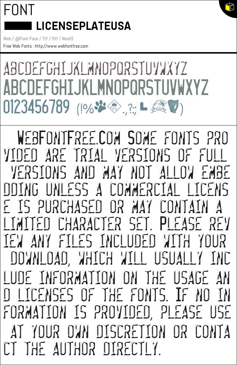 LICENSE PLATE USA Fonts Downloads - WebFontFree.Com