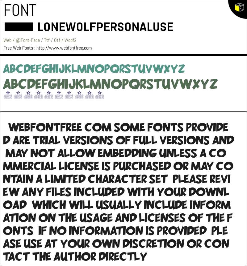 LONE WOLF PERSONAL USE Fonts Downloads - WebFontFree.Com