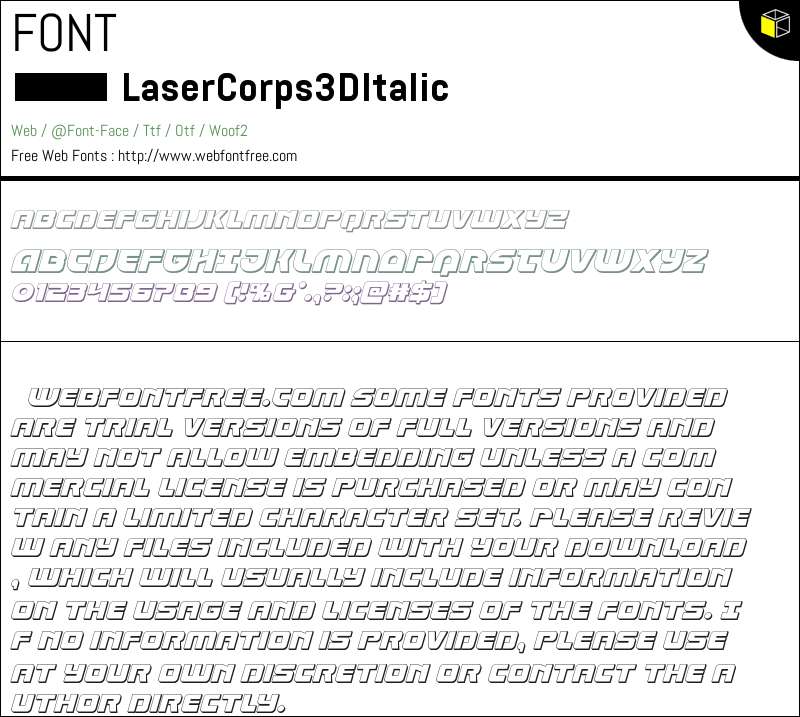 Laser Corps 3D Italic Fonts Downloads - WebFontFree.Com