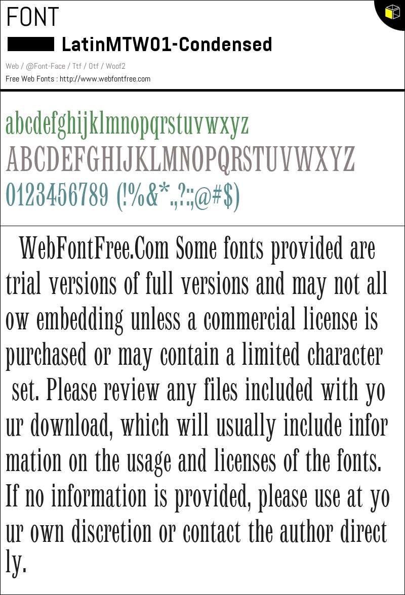 Latin MT W01 Condensed Fonts Downloads - WebFontFree.Com
