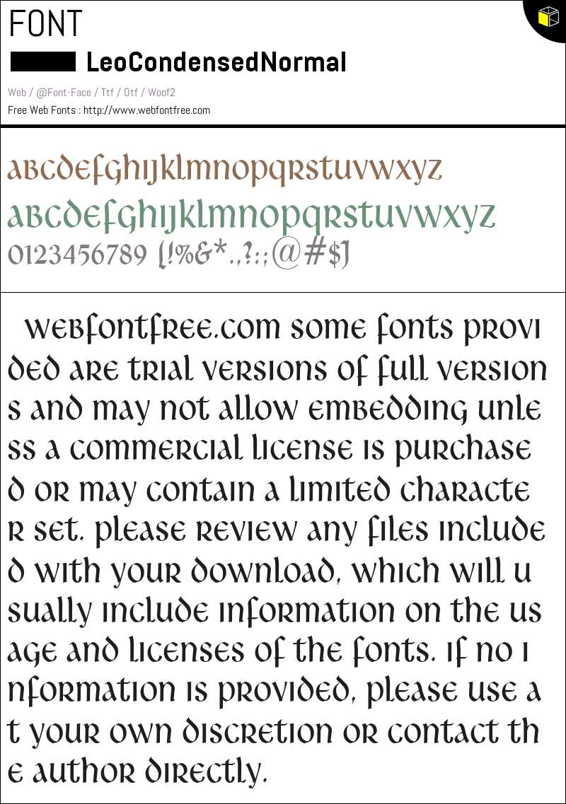 Leo Condensed Normal Fonts Downloads - WebFontFree.Com