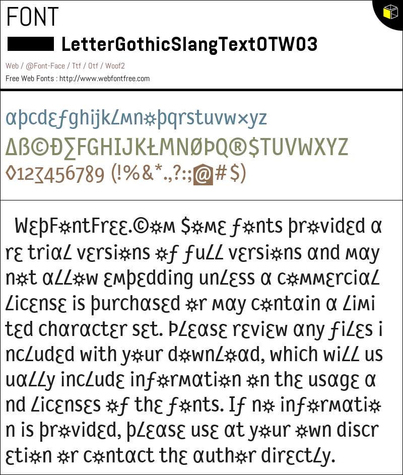 Letter Gothic Slang Txt OT W03 Fonts Downloads - WebFontFree.Com