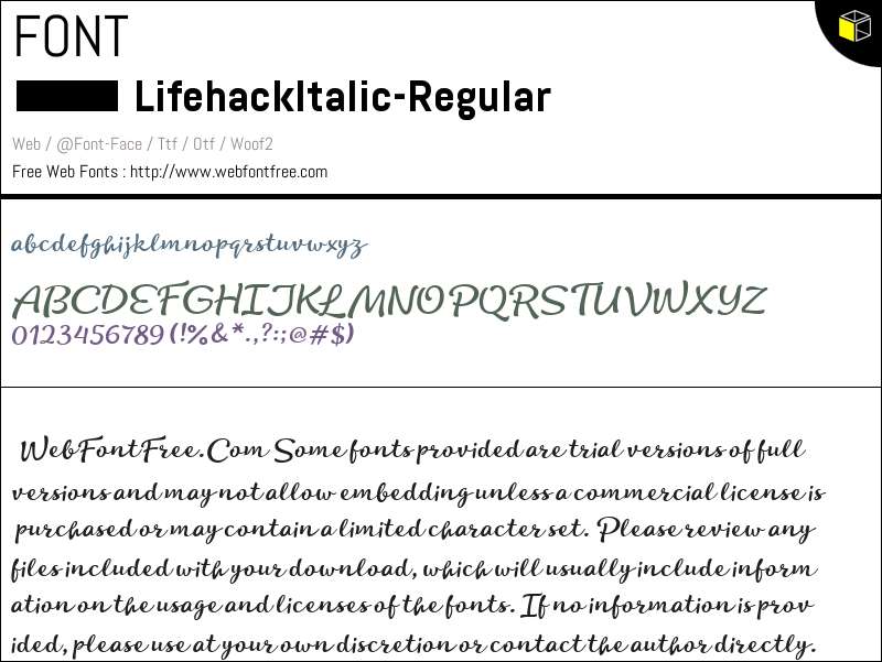 Lifehack Italic Fonts Downloads - WebFontFree.Com