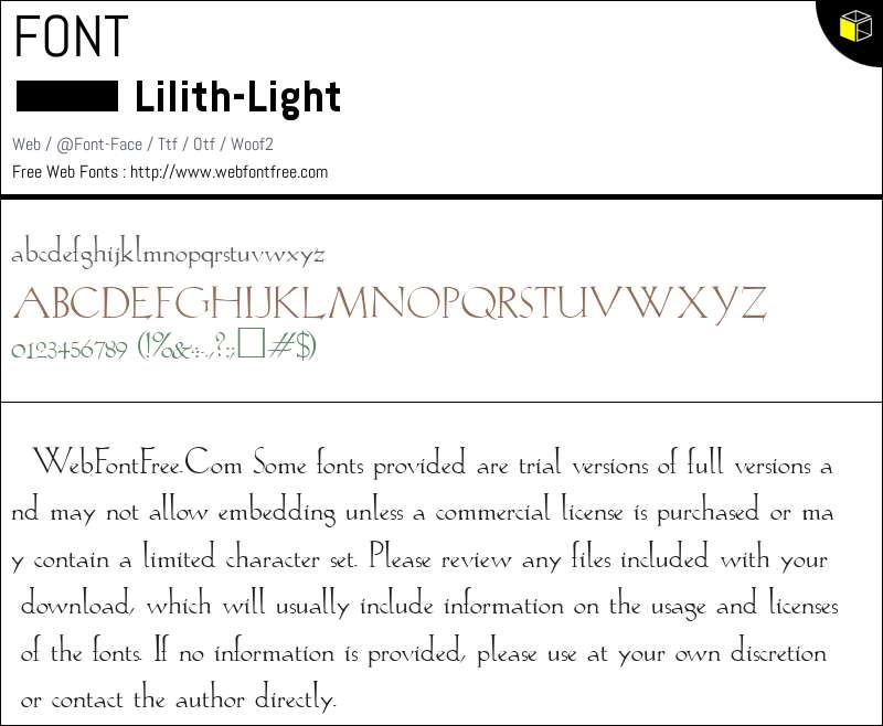Lilith-Light Regular Fonts Downloads - WebFontFree.Com
