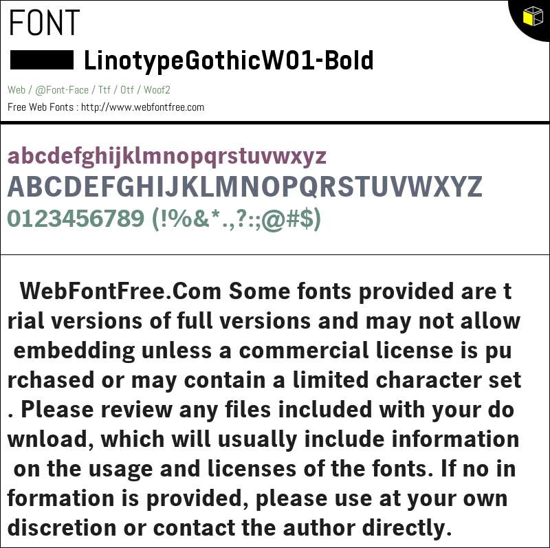 Linotype Gothic W01 Bold Fonts Downloads - WebFontFree.Com