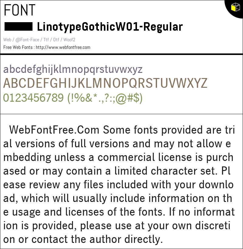 Linotype Gothic W01 Regular Fonts Downloads - WebFontFree.Com