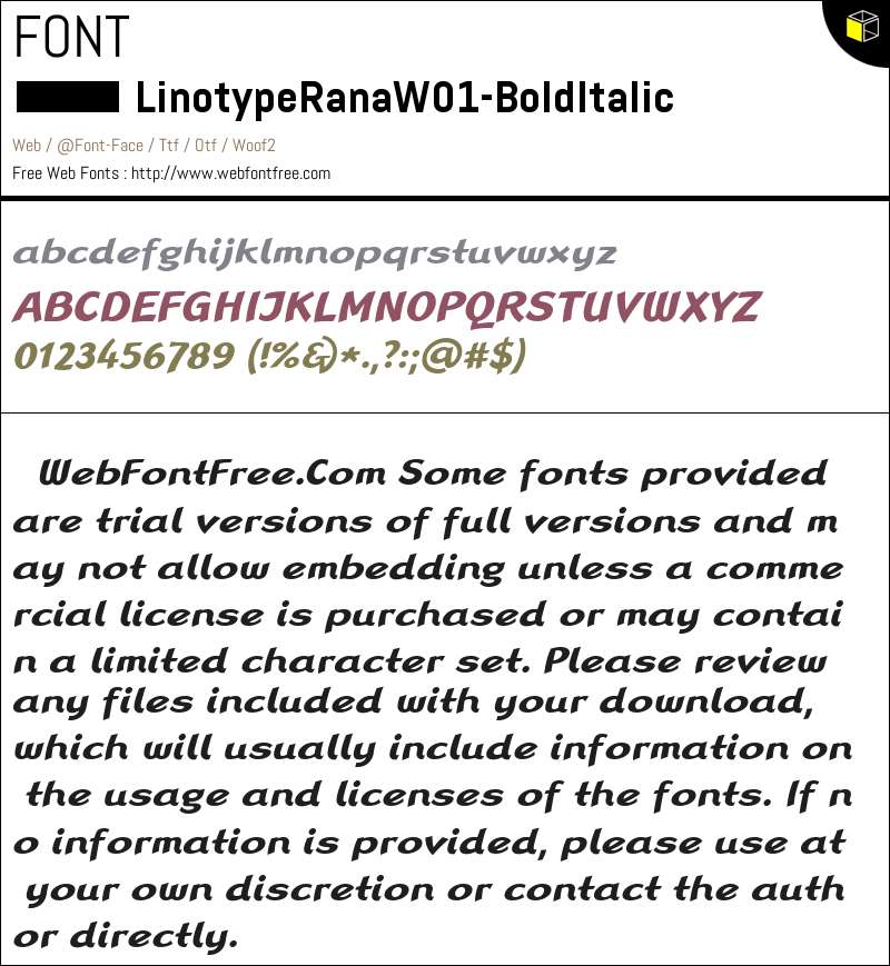 Linotype Rana W01 Bold Italic Fonts Downloads - WebFontFree.Com