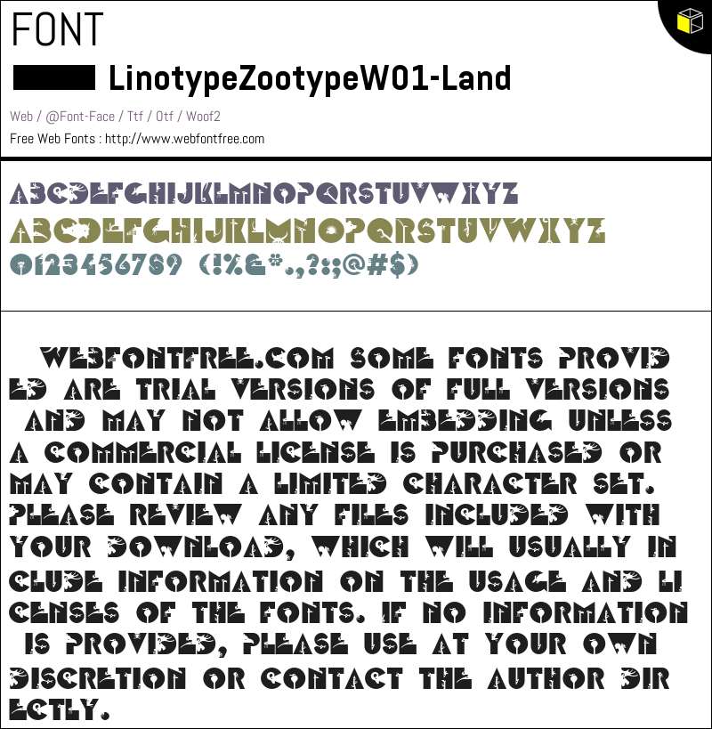 Linotype Zootype W01 Land Fonts Downloads - WebFontFree.Com