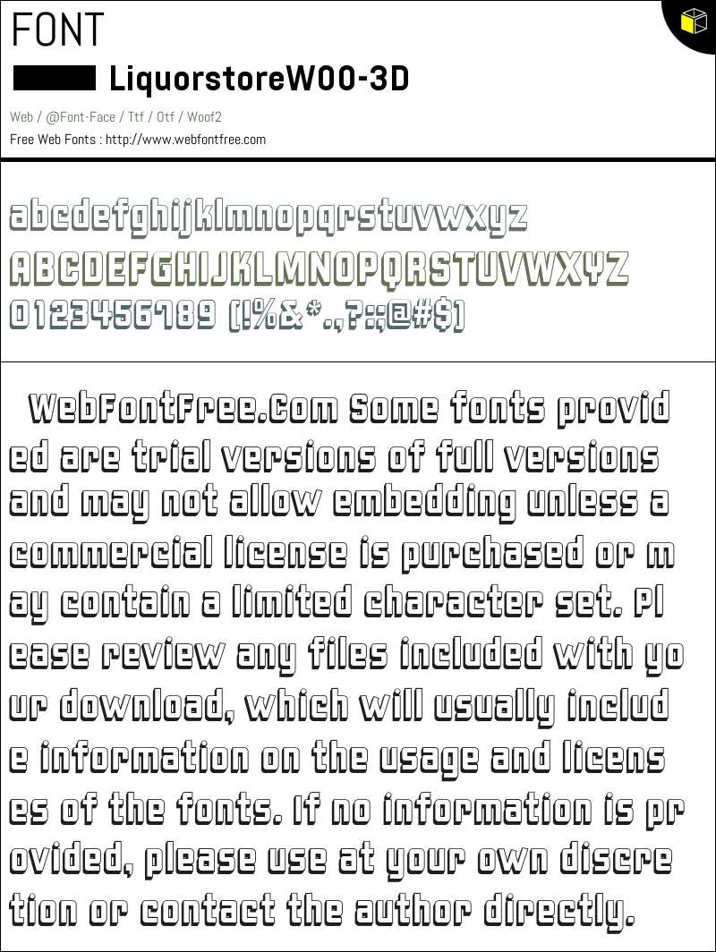 Liquorstore W00 3D Fonts Downloads - WebFontFree.Com