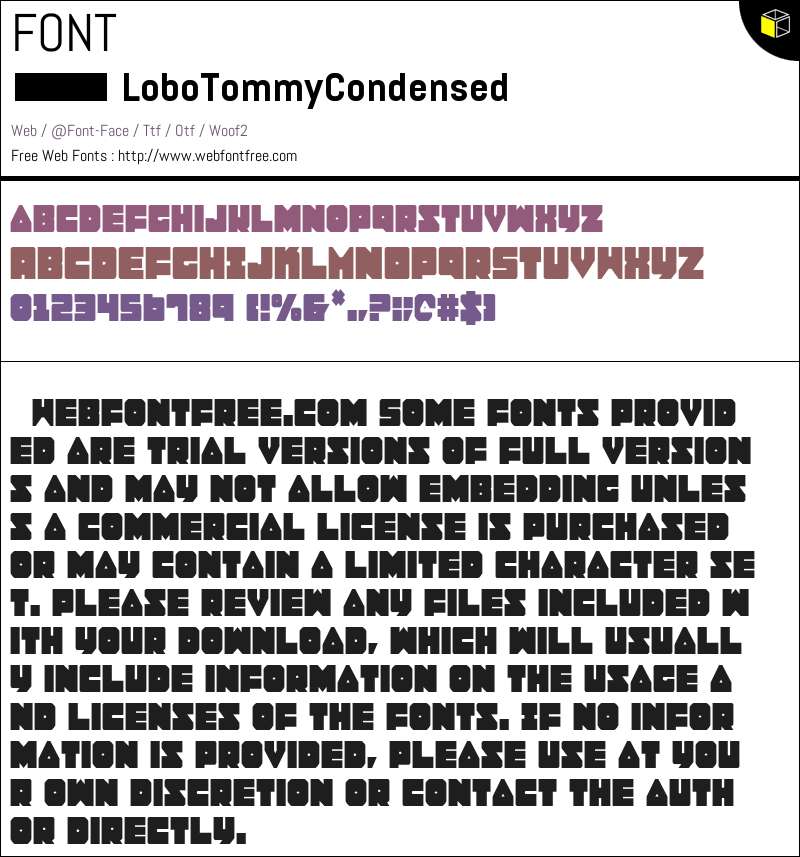 Lobo Tommy Condensed Fonts Downloads - WebFontFree.Com