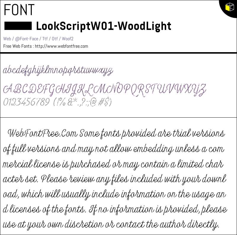 Look Script W01 Wood Light Fonts Downloads - WebFontFree.Com