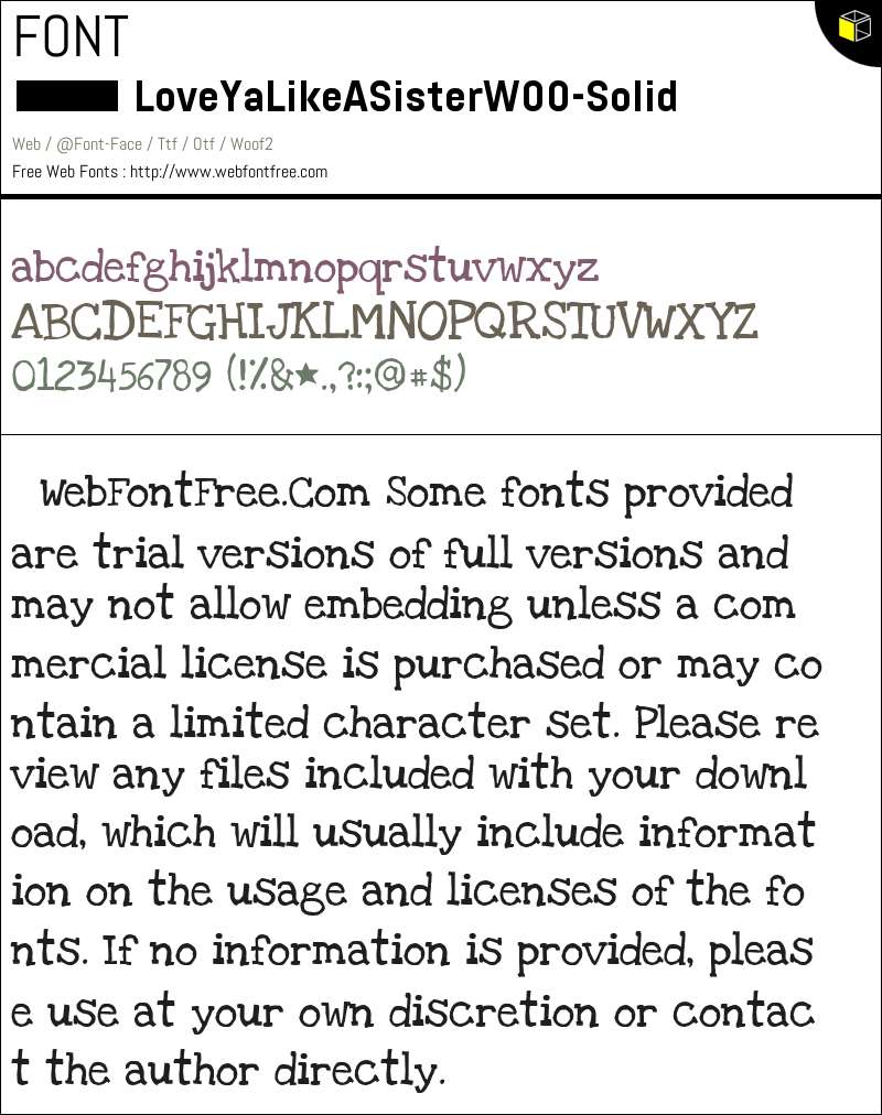 Love Ya Like A Sister W00 Solid Fonts Downloads - WebFontFree.Com