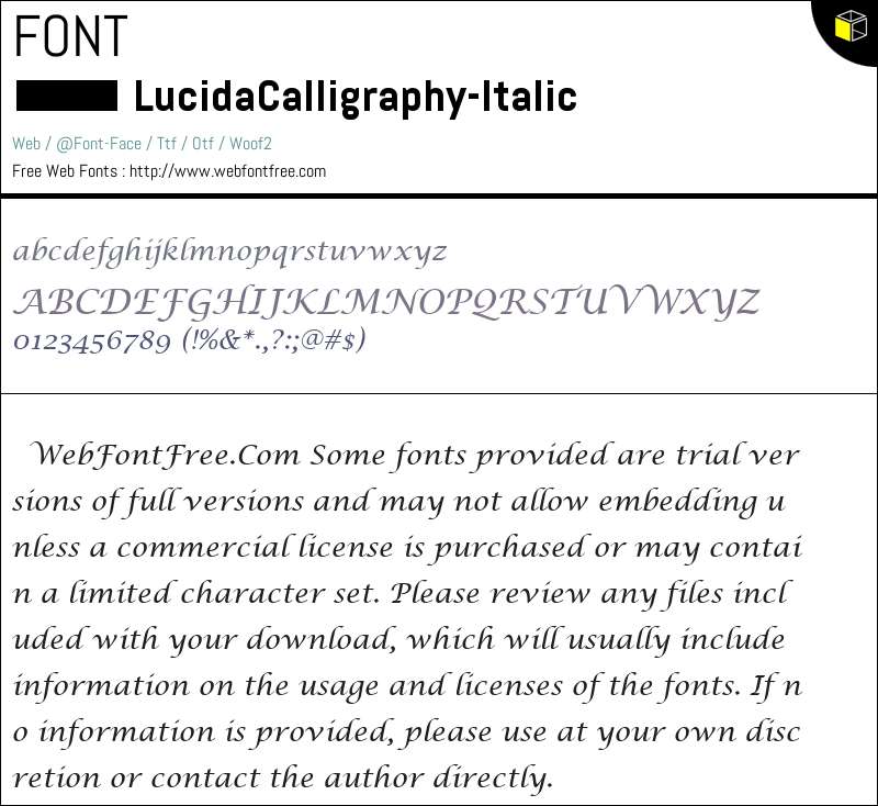 Lucida Calligraphy Italic Fonts Downloads - WebFontFree.Com
