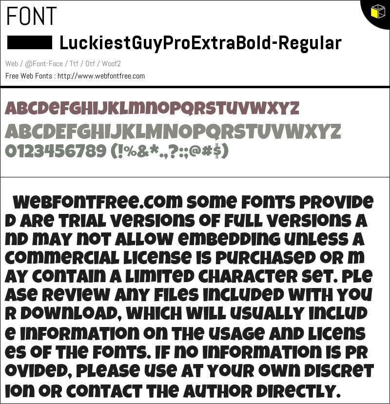 Luckiest Guy Pro Extra Bold Fonts Downloads - WebFontFree.Com