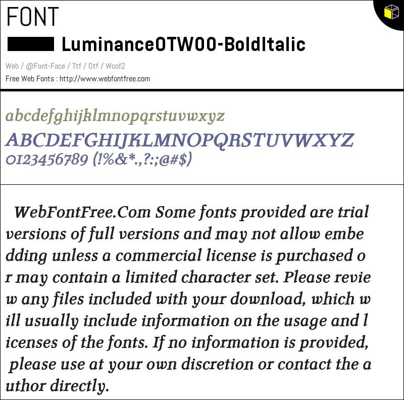 Luminance OT W00 BoldItalic Fonts Downloads - WebFontFree.Com