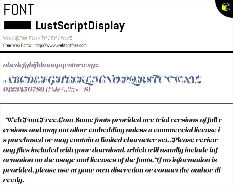 Lust Script Display Fonts Downloads - WebFontFree.Com