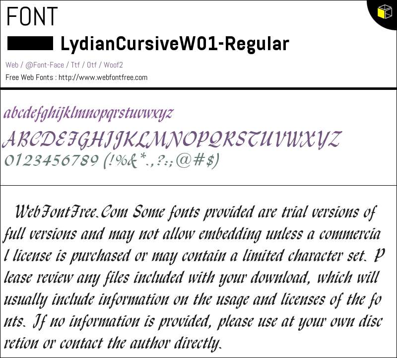 Lydian Cursive W01 Regular Fonts Downloads - WebFontFree.Com
