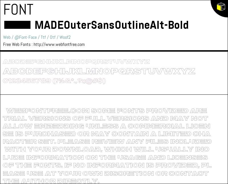MADEOuterSansOutlineAlt-Bold Fonts Downloads - WebFontFree.Com